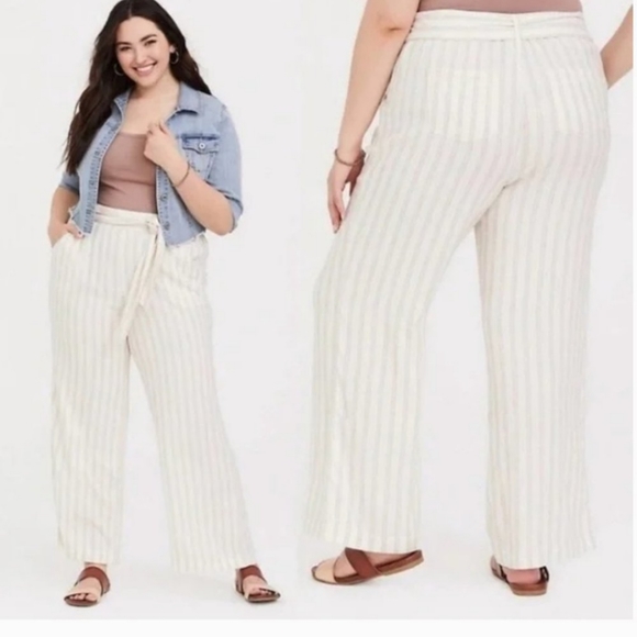 torrid | Pants & Jumpsuits | Torrid Pant Woman Tan Ivory Stripe Linen ...